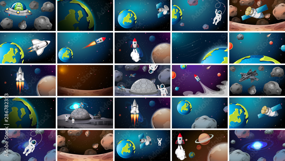 Large set of different space scenes Stock Vector | Adobe Stock