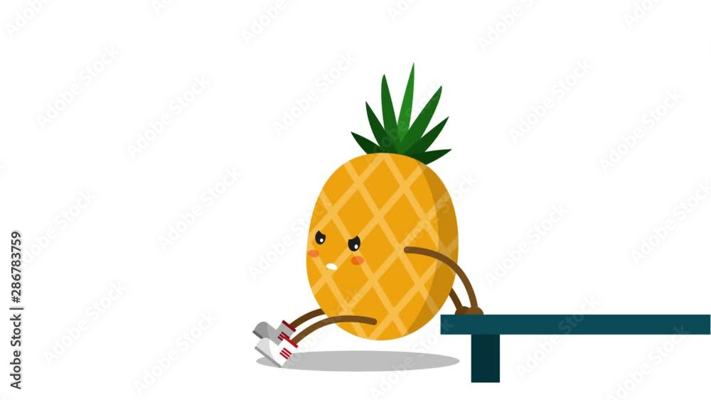 Cute pineapple doing reverse push up. Funny pinepple cartoon character ...