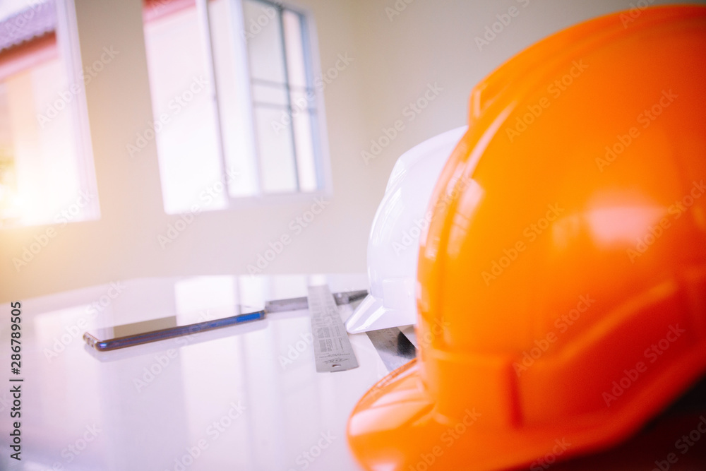 Architectural and Engineer Office desk background construction project ...