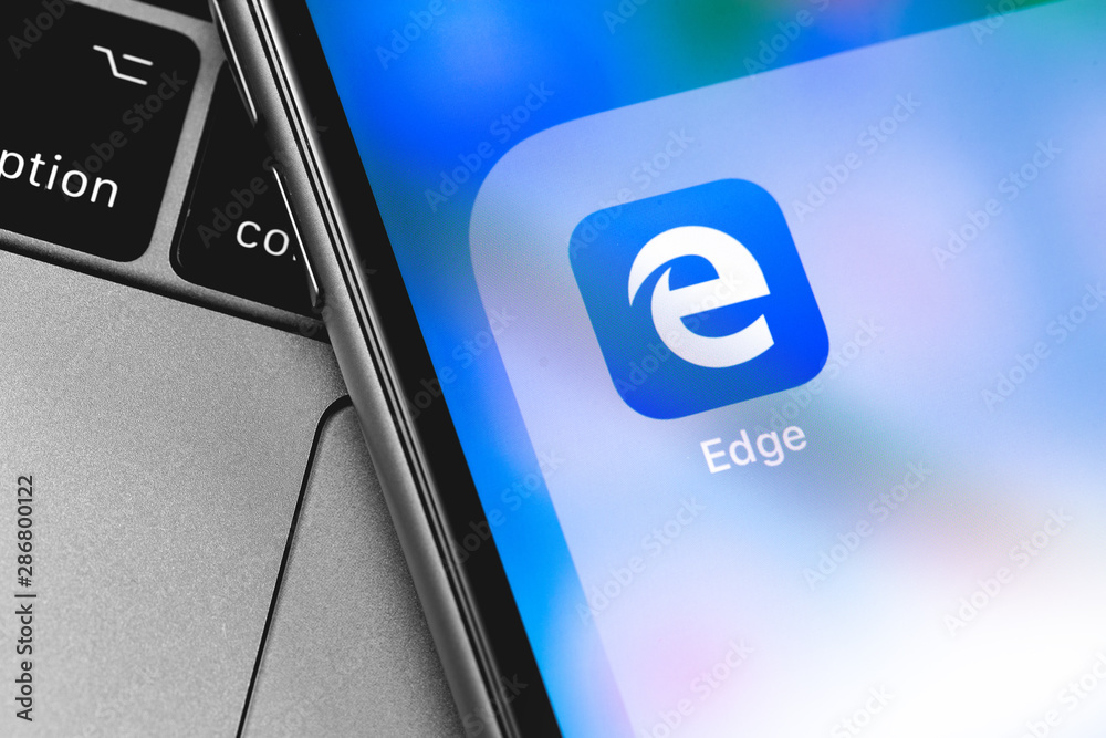 Microsoft Edge icon app on the screen. Microsoft Edge is a Microsoft ...