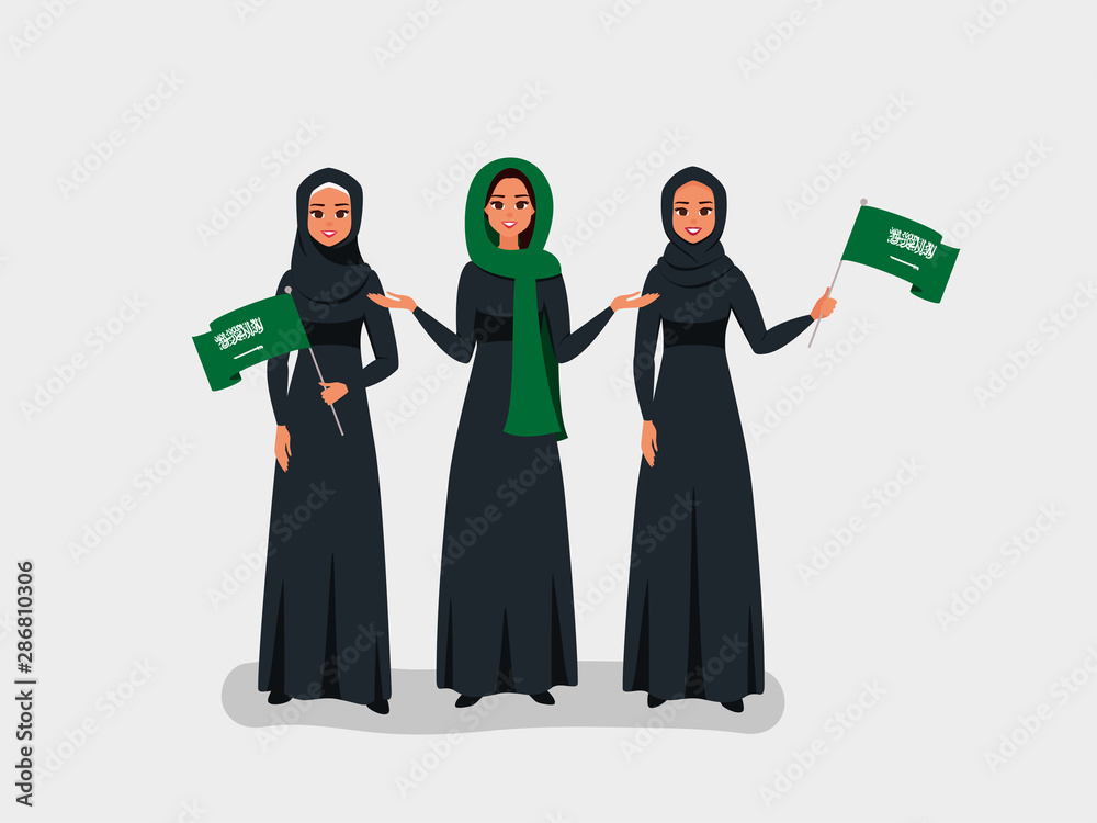 Happy Saudi women celebrate the Independence Day of the Kingdom of ...