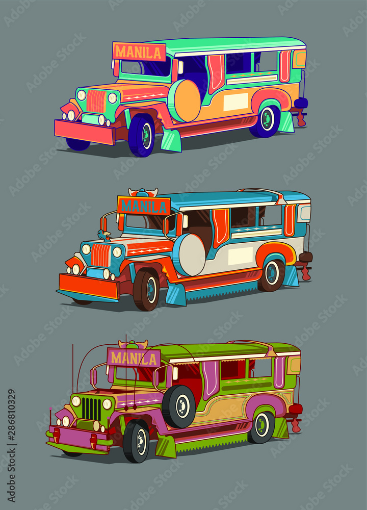 Philippine set of jeepney vector Stock Vector | Adobe Stock
