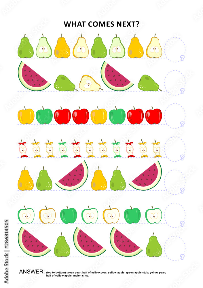 Fruit and berry themed educational logic game training sequential ...