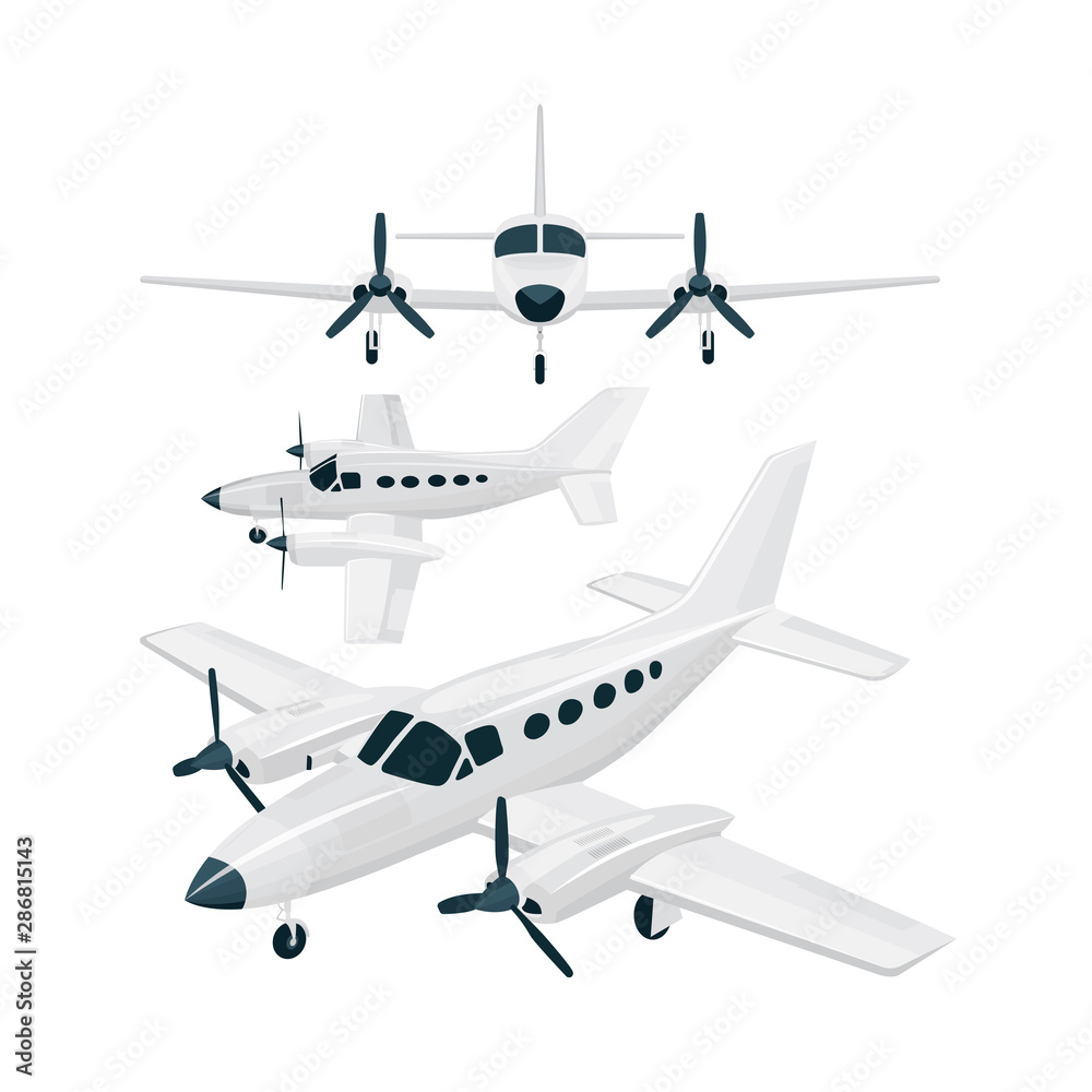 Cessna. Small plane vector illustrations set. Commercial aircraft ...
