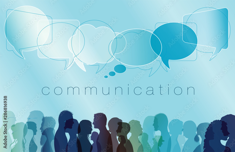 Diverse people. Large isolated group people in profile talking ...