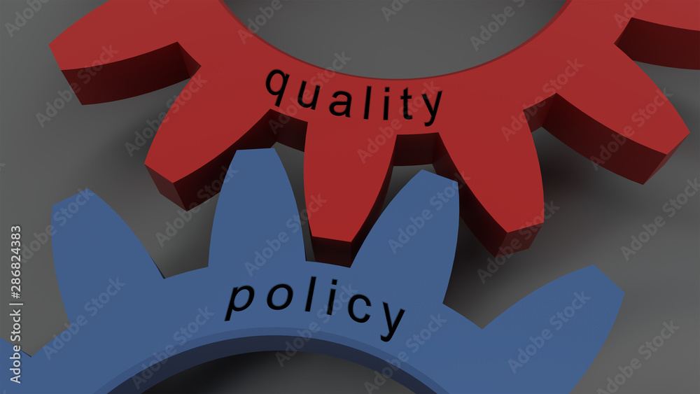 concept QUALITY POLICY with wheel in a grey background, 3d illustration ...