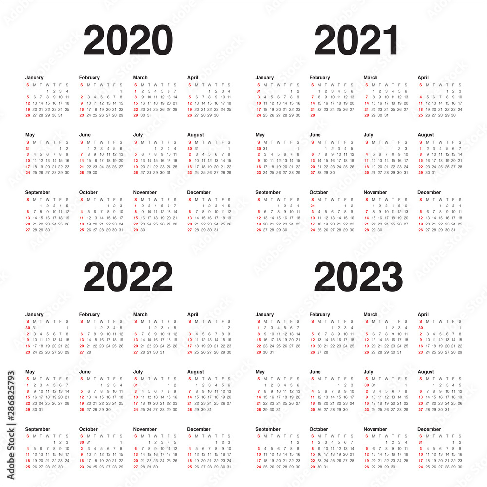 Year 2020 2021 2022 2023 calendar vector design template Stock Vector ...