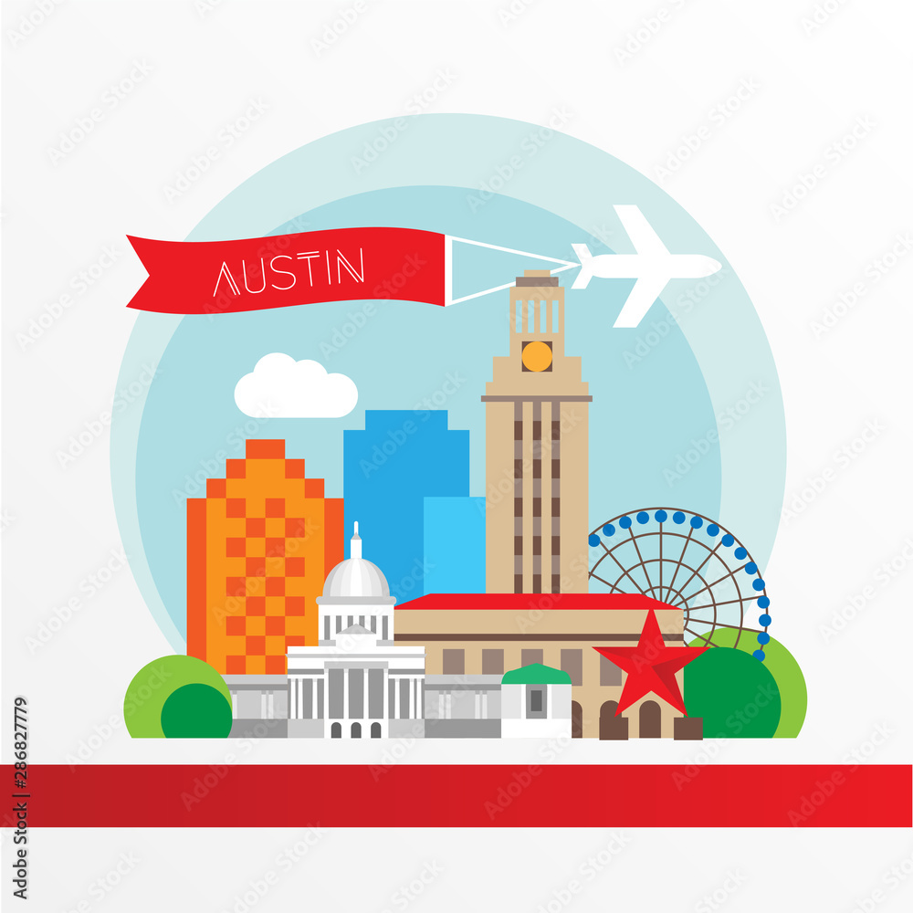 Austin USA, detailed silhouette. Trendy vector illustration, flat style ...