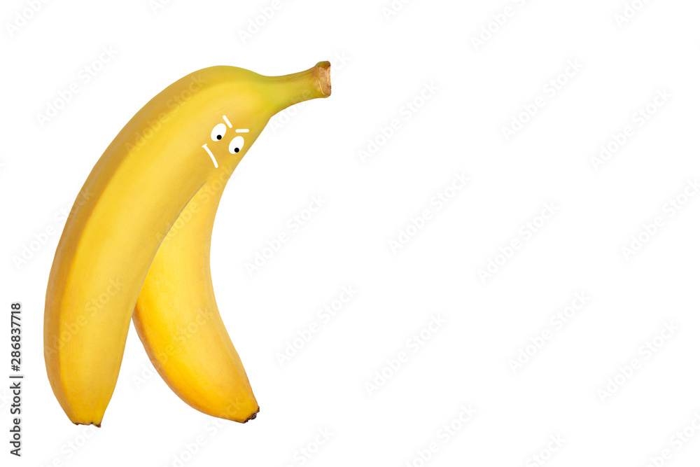 Cartoon banana looking down at blank copy space isolated white ...