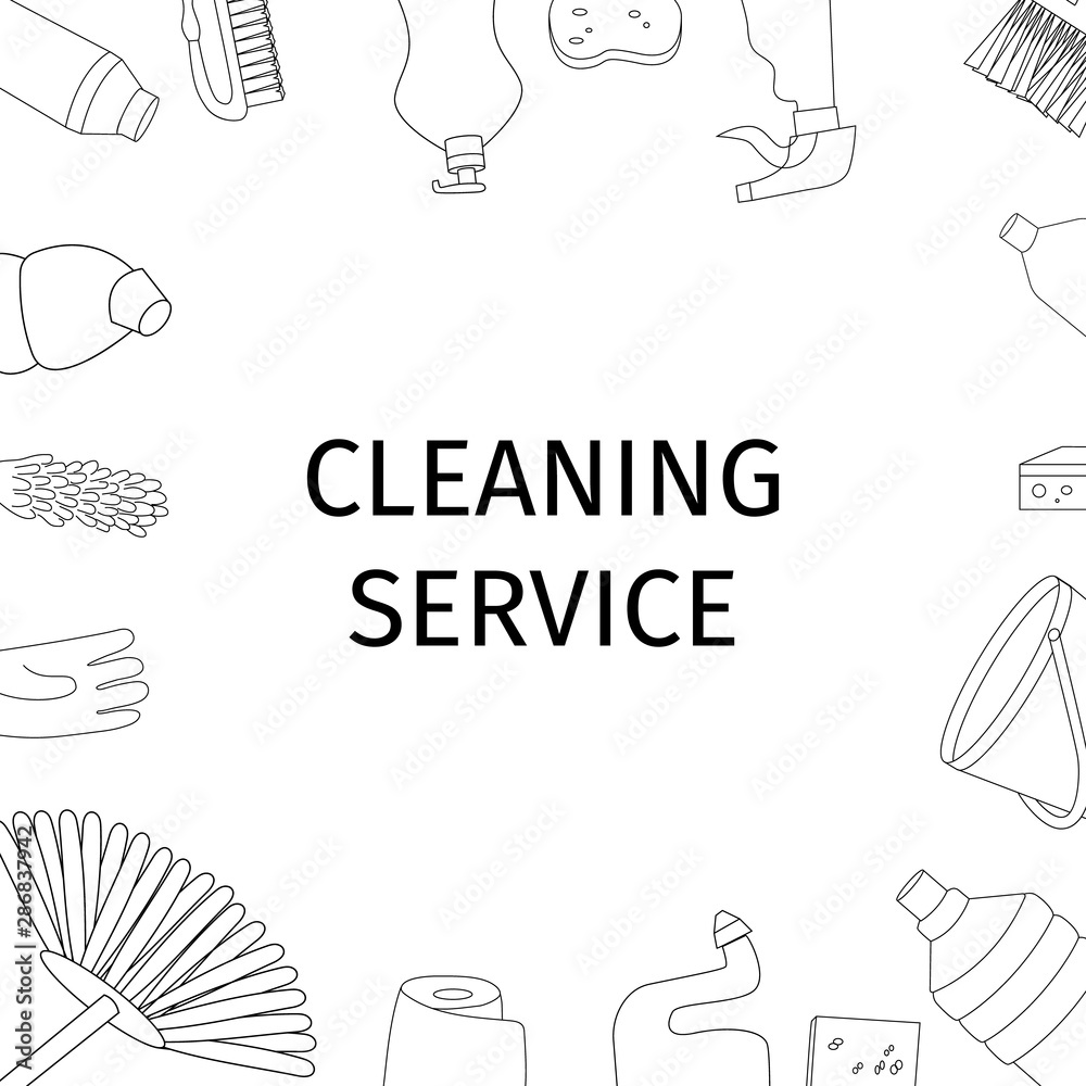 Hand drawn sketch cleaning objects collection. Vector isolated banner ...