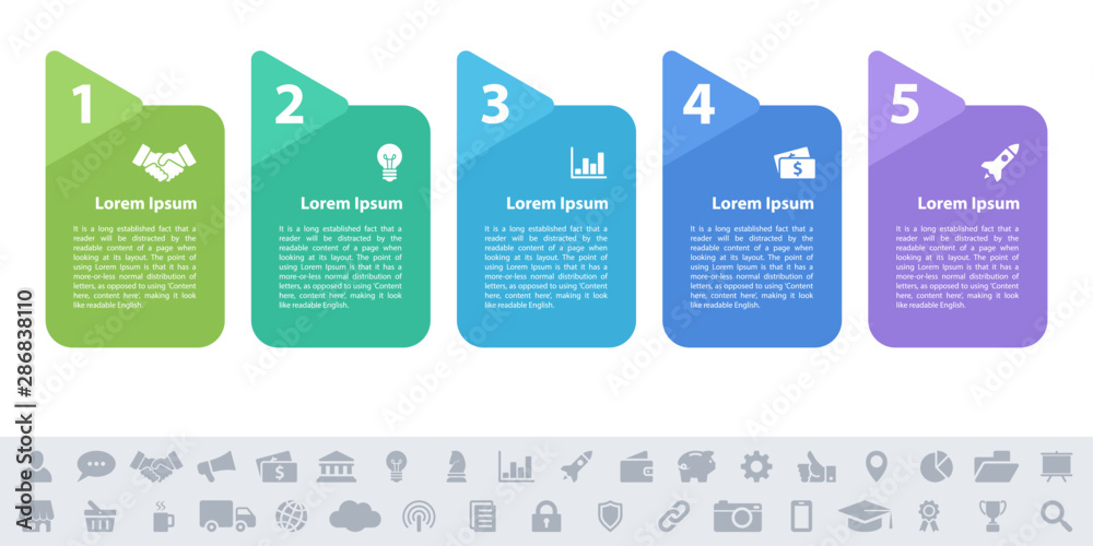 Business infographic design template with 5 steps or options using for ...