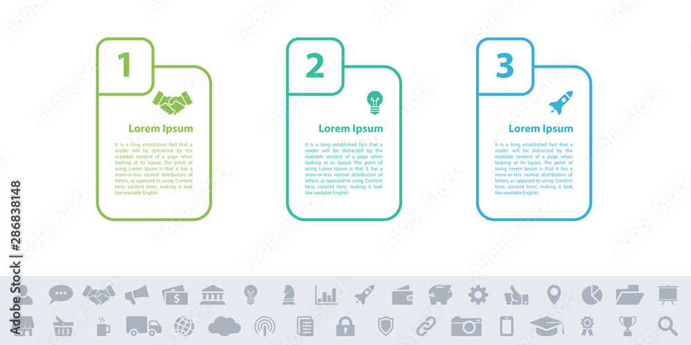 Business infographic design template with 3 steps or options using for ...