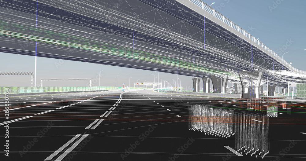 The BIM model of the object of transport infrastructure of wireframe ...