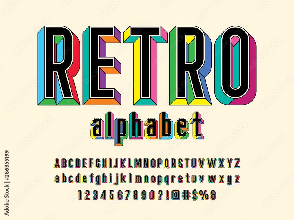 Retro style embossed alphabet design with uppercase, lowercase, numbers ...
