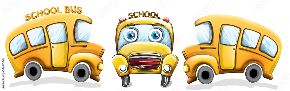 School bus funny cartoon Vector. Happy smilling back to school concepts ...