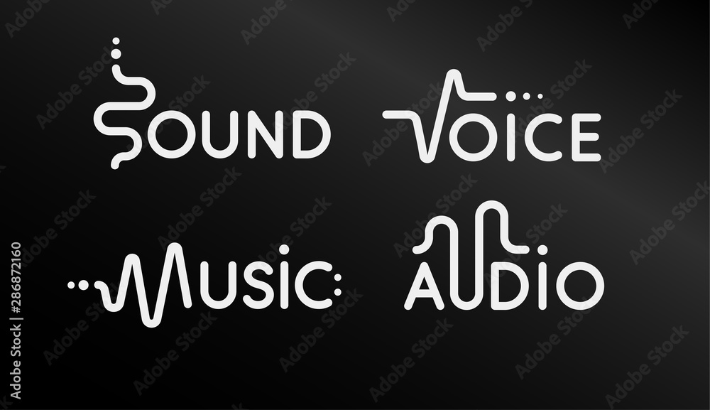Modern logo set of music app. Vector creative emblems on black ...