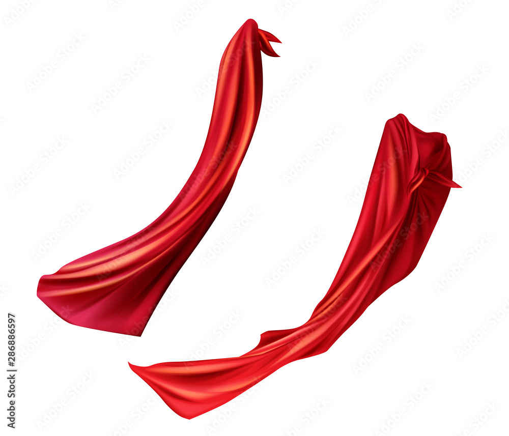 Red cloaks set. Silk flattering capes side view on different positions ...
