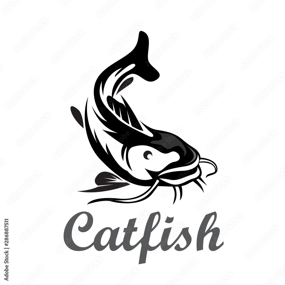Elegant drawing art catfish logo design template inspiration Stock ...
