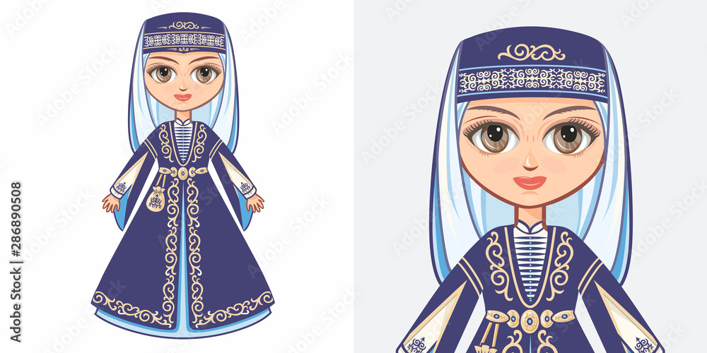 Chechen girl in national costume Stock Vector | Adobe Stock