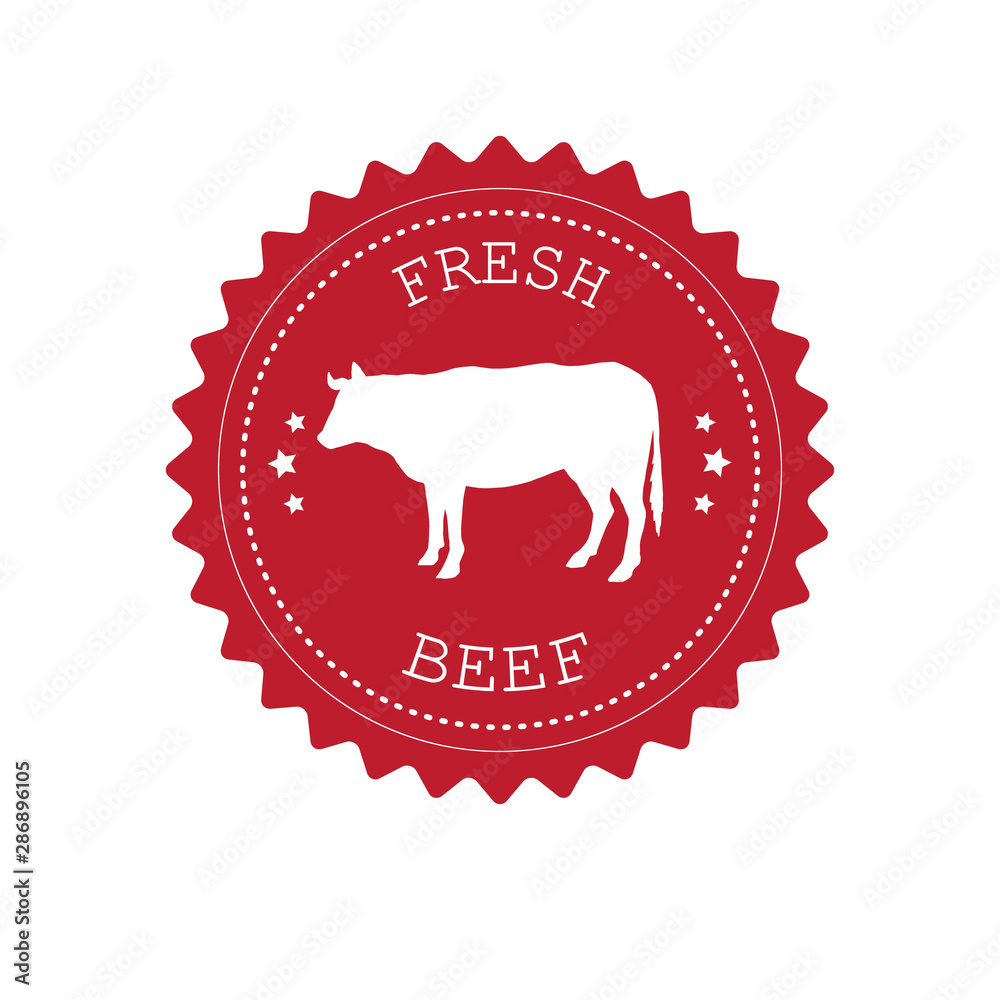 Vector flat red round retro beef logo with cow silhouette isolated on ...