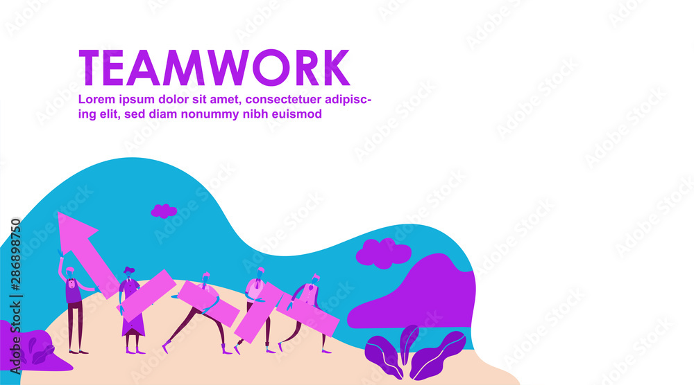 Vetor de Vector teamwork business concept. Team people standing and ...