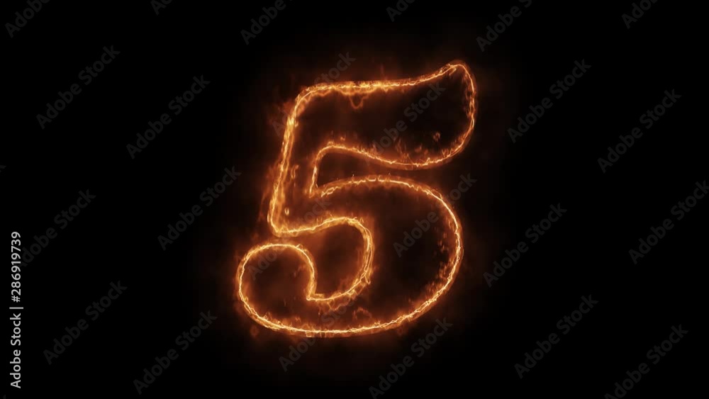 Number 5 Word Hot Animated Burning Realistic Fire Flame and Smoke ...
