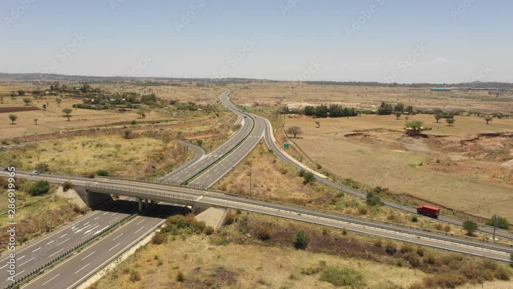 Drone shot of modern Chinese built freeway between Adama and Addis ...