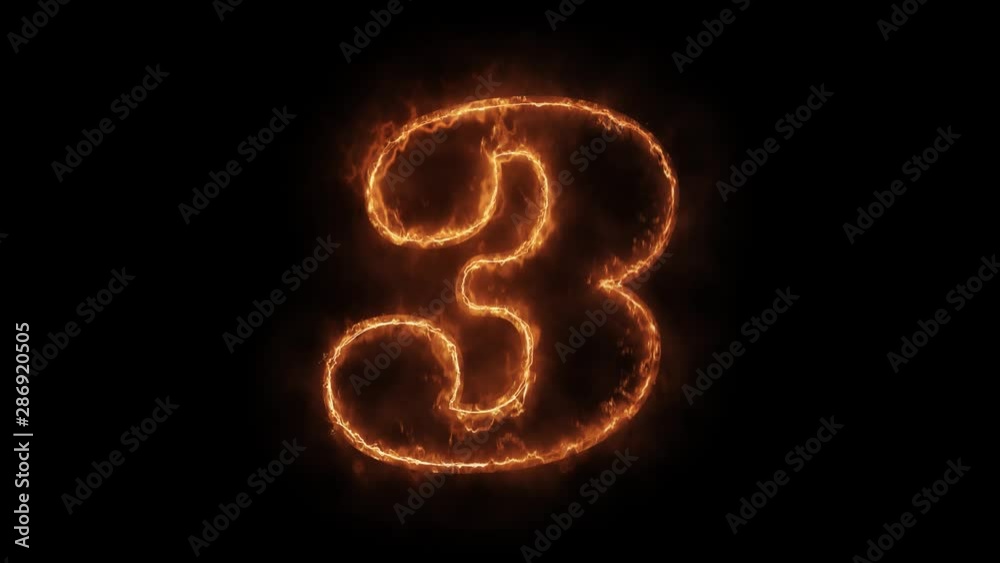 Number 3 Word Hot Animated Burning Realistic Fire Flame and Smoke ...