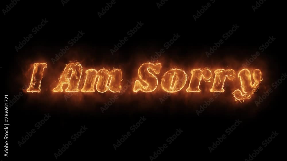 I Am Sorry Word Hot Animated Burning Realistic Fire Flame and Smoke ...
