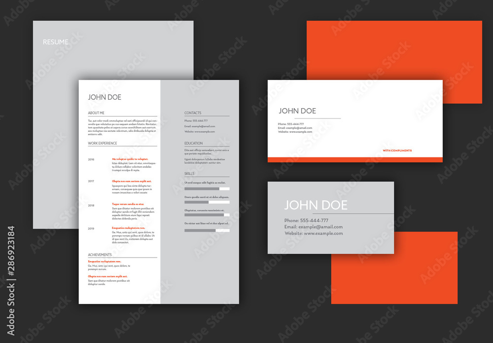 White and Gray Resume Set with Orange Accents Stock Template | Adobe Stock