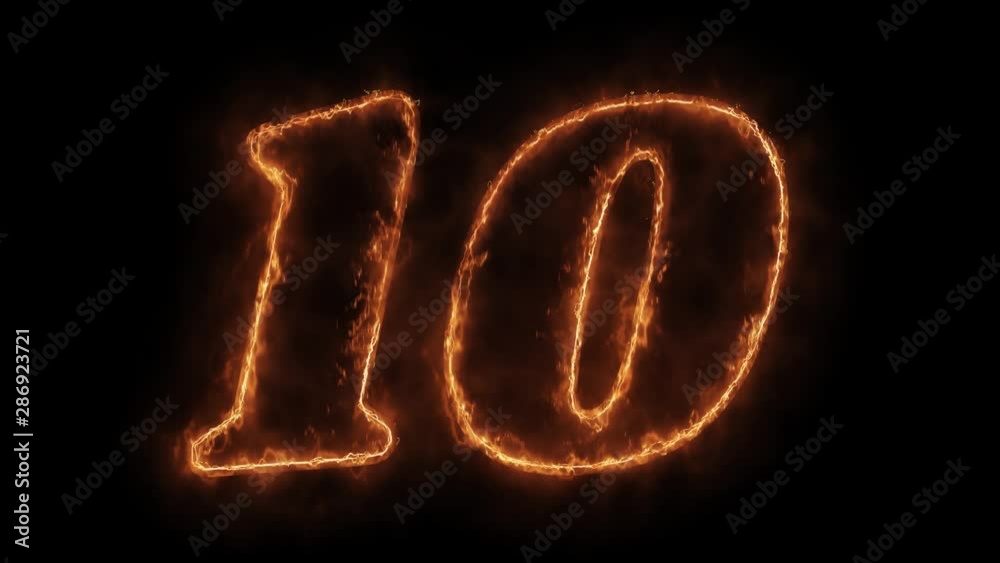 Number 10 Word Hot Animated Burning Realistic Fire Flame and Smoke ...