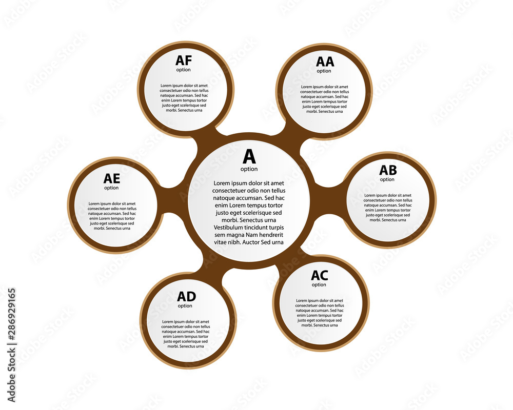 Six multicolored round elements with thin line icons inside placed ...