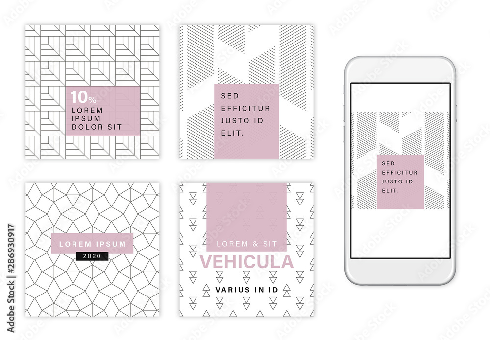 Purple and White Social Media Post Set with Abstract Line Elements ...
