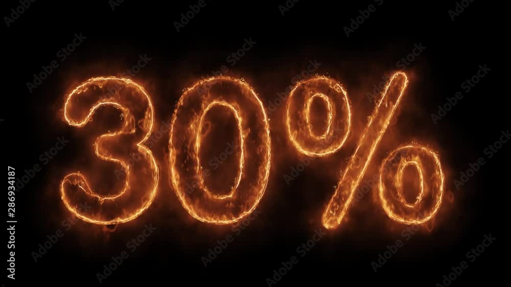 30% Percent Off Word Hot Animated Burning Realistic Fire Flame and ...