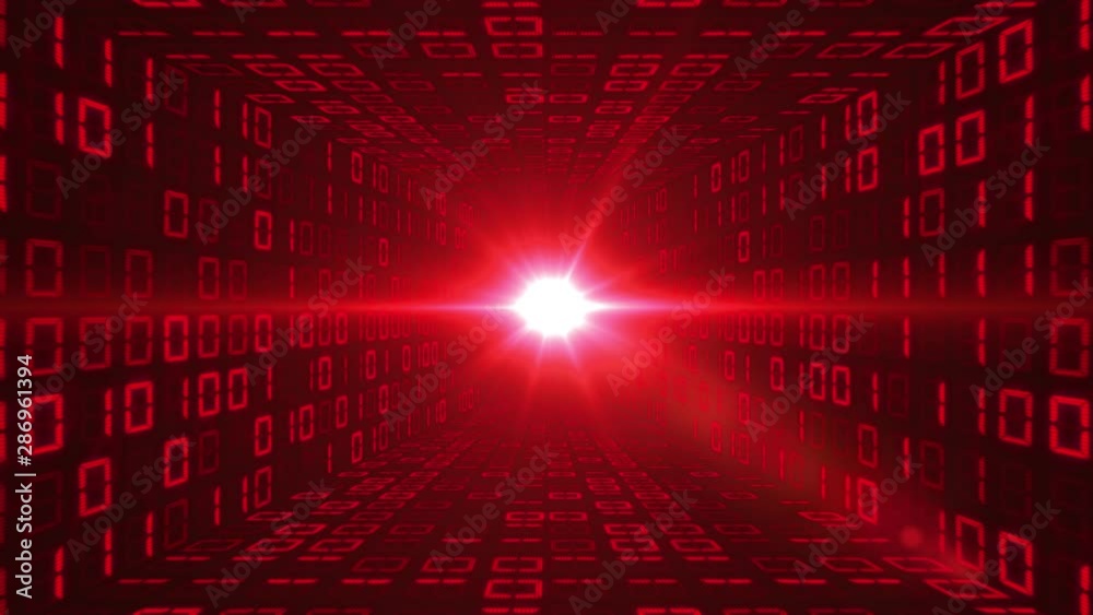 Sliding through a tunnel of binary code with a bright red light at the end. Seamlessly loopable ...
