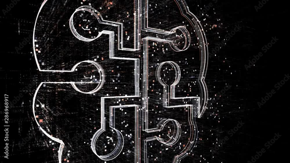 4k Brain AI Artificial Intelligence circuit tag cloud;binary computer code.The Matrix binary ...