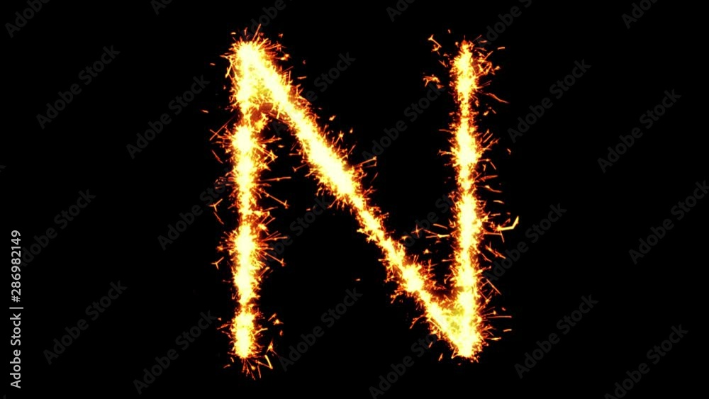 Alphabet N Text Sparkler Writing With Glitter Sparks Particles Firework ...