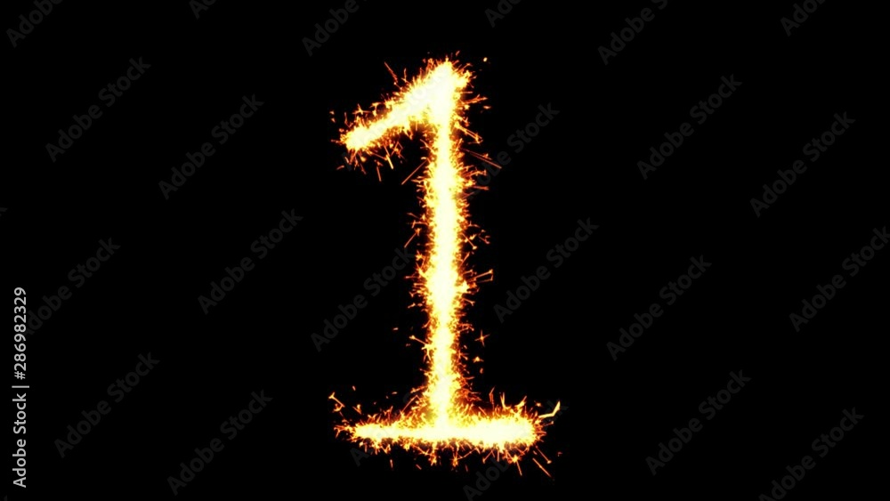 Number 1Text Sparkler Writing With Glitter Sparks Particles Firework on ...
