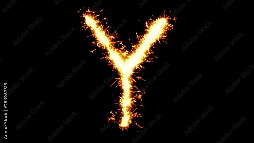 Alphabet Y Text Sparkler Writing With Glitter Sparks Particles Firework ...