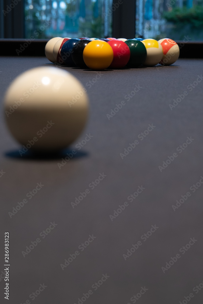 Snooker and Billiard table with ball setup. background for pary and ...