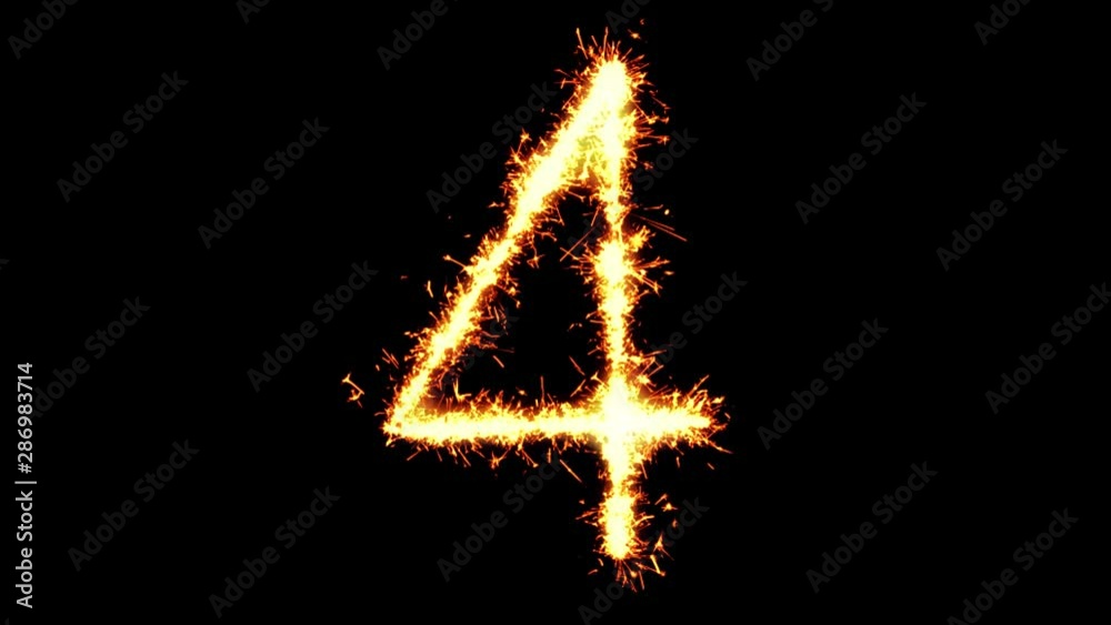Number 4 Text Sparkler Writing With Glitter Sparks Particles Firework ...