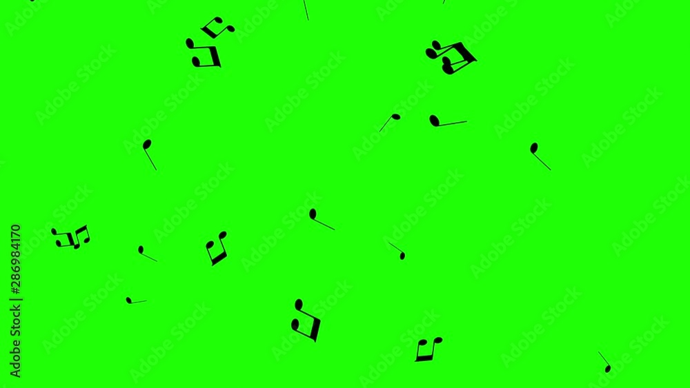 Rain of black music notes falling and flowing on green screen. Musical ...