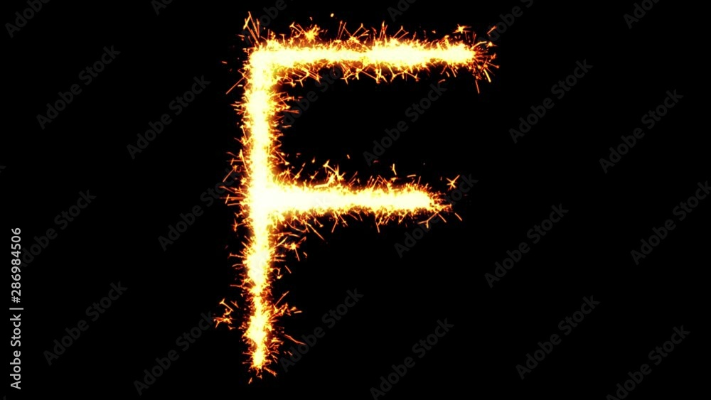 Alphabet F Text Sparkler Writing With Glitter Sparks Particles Firework ...