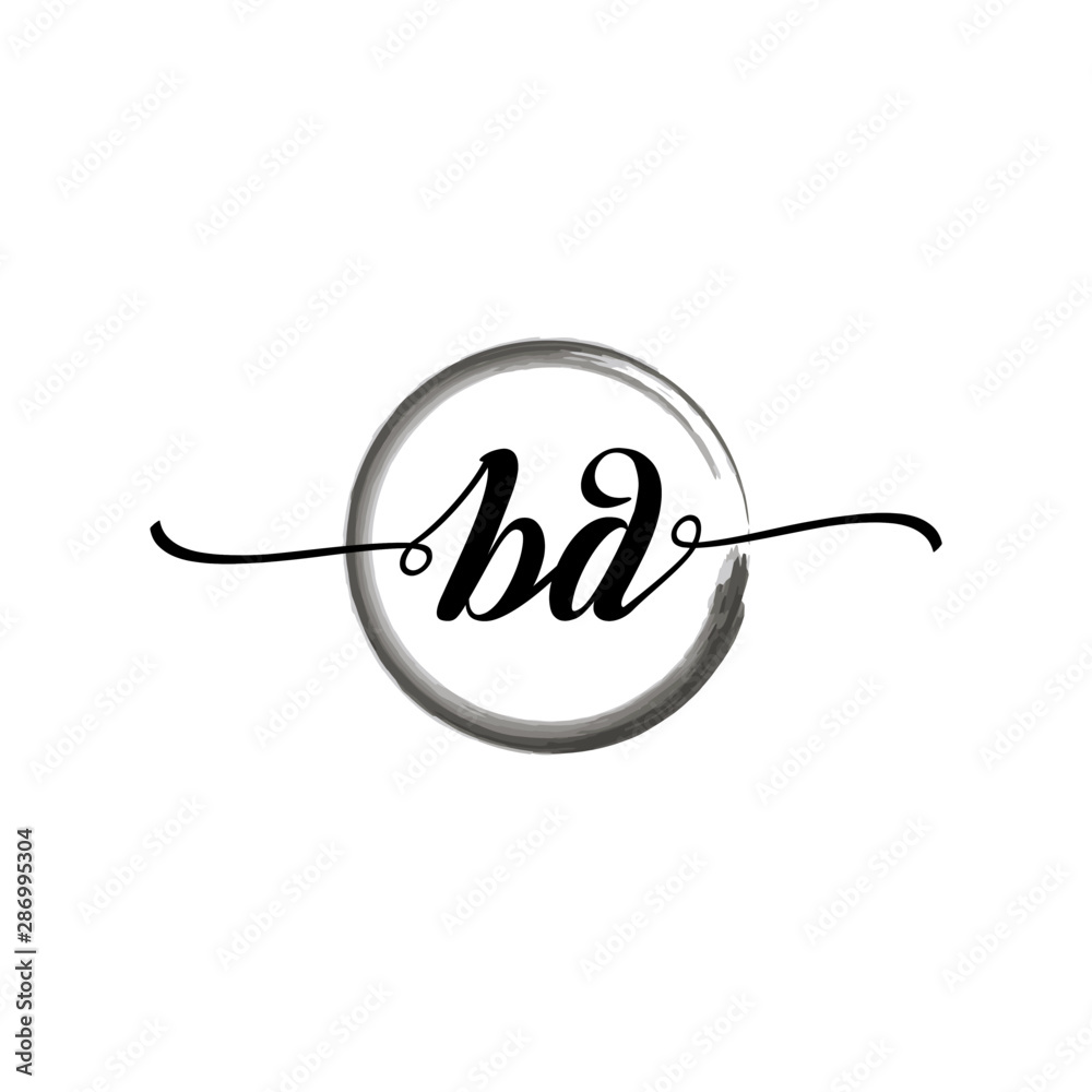BD initial handwriting logo template round logo in watercolor color ...