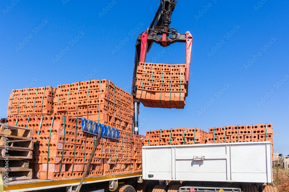 New Bricks Pallets Truck Trailer Delivery Construction Building Site ...