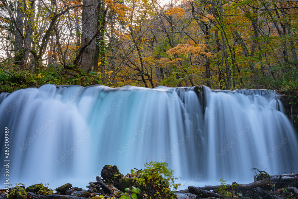 Choshi Otaki Falls ( Oirase Stream ) in sunny day, beautiful fall ...