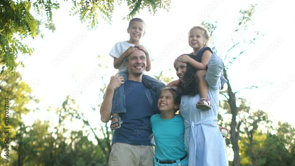 Big family with three children portrait. Happy family vacation, happy ...