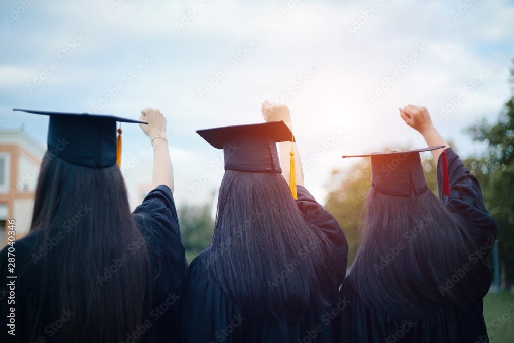 Rear view of the university graduates line up for degree award in ...