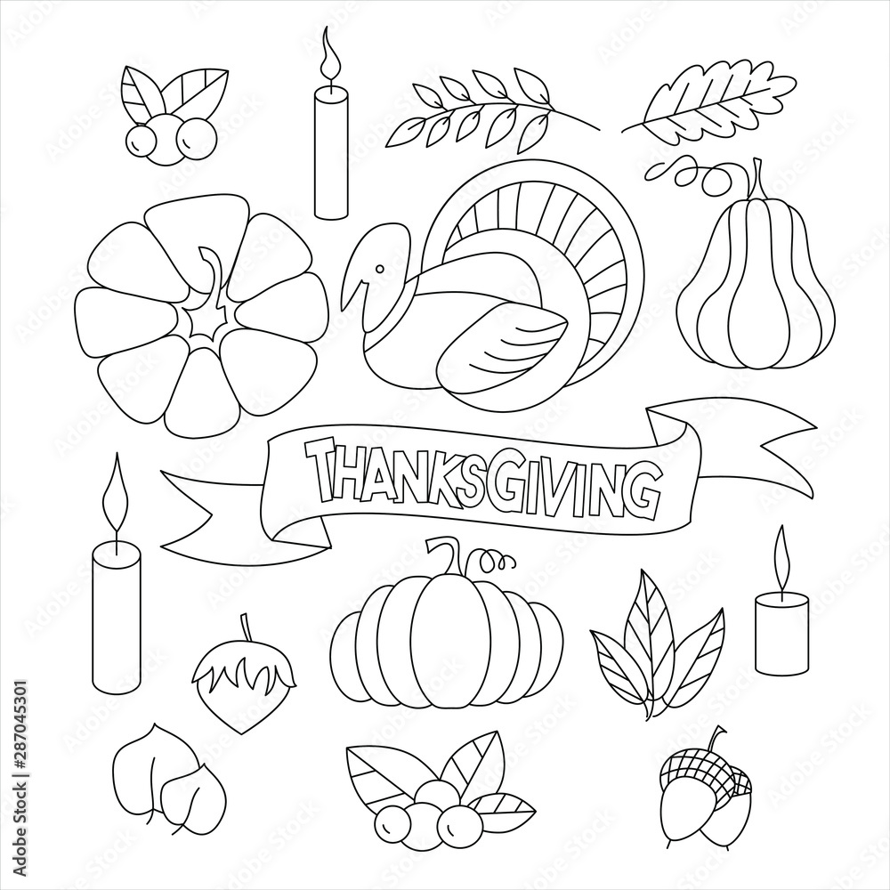 Coloring Pages. Coloring book. Thanksgiving. Colouring pictures. Vector ...