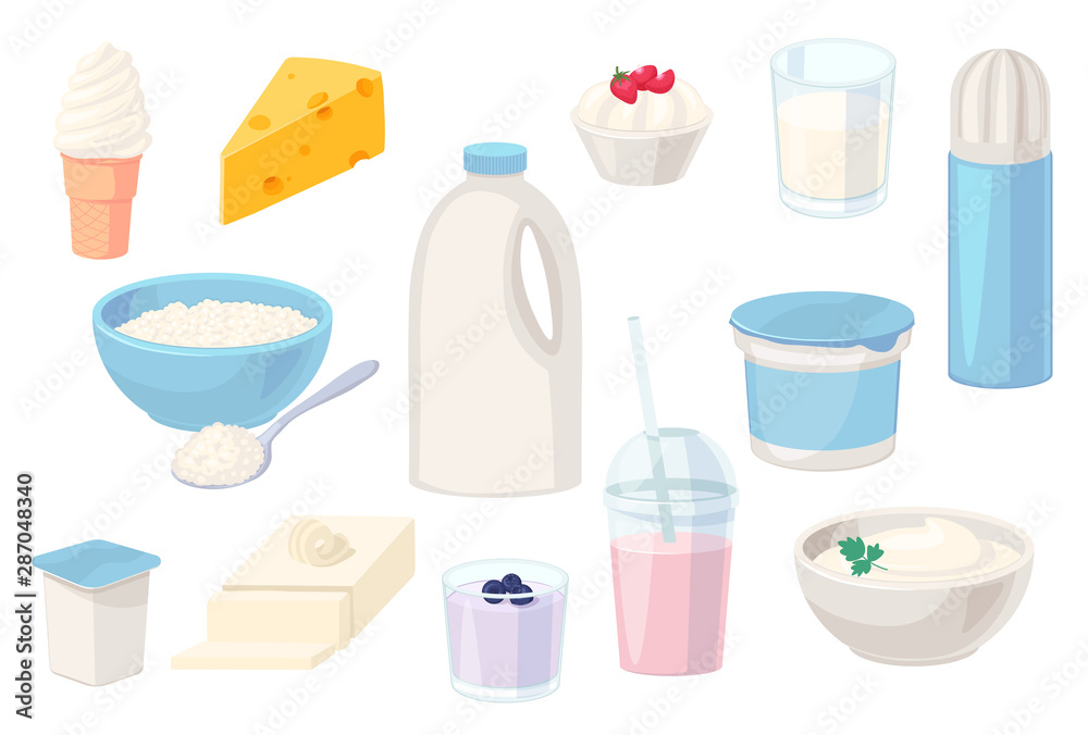 Milk and dairy products. cartoon vector illustration isolated on white ...